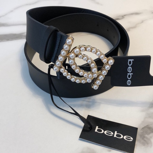 bebe | Accessories | Nwt Bebe Pearl And Gold Buckle Black Belt | Poshmark